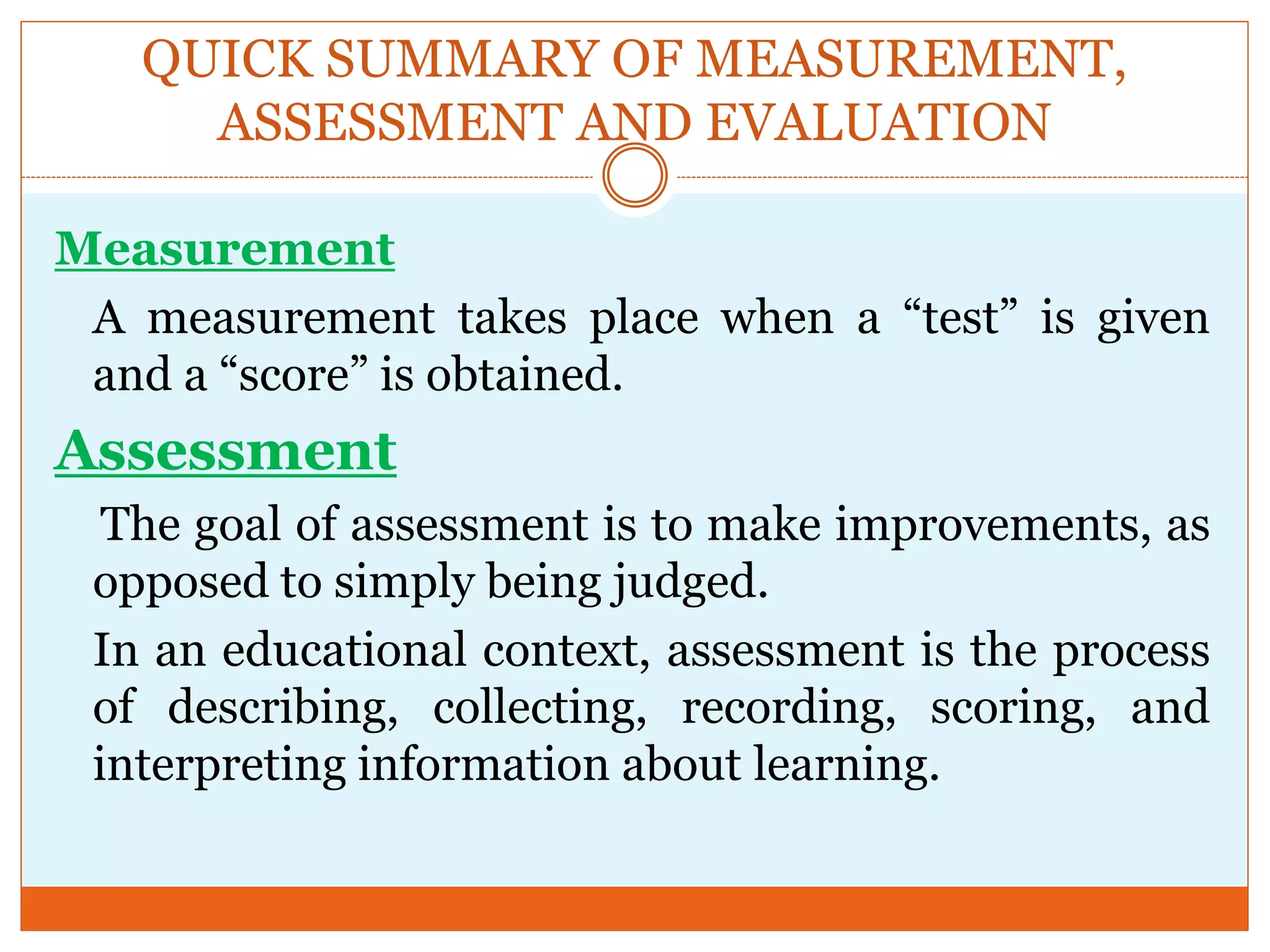Measurment, Assessment and Evaluation | PPT