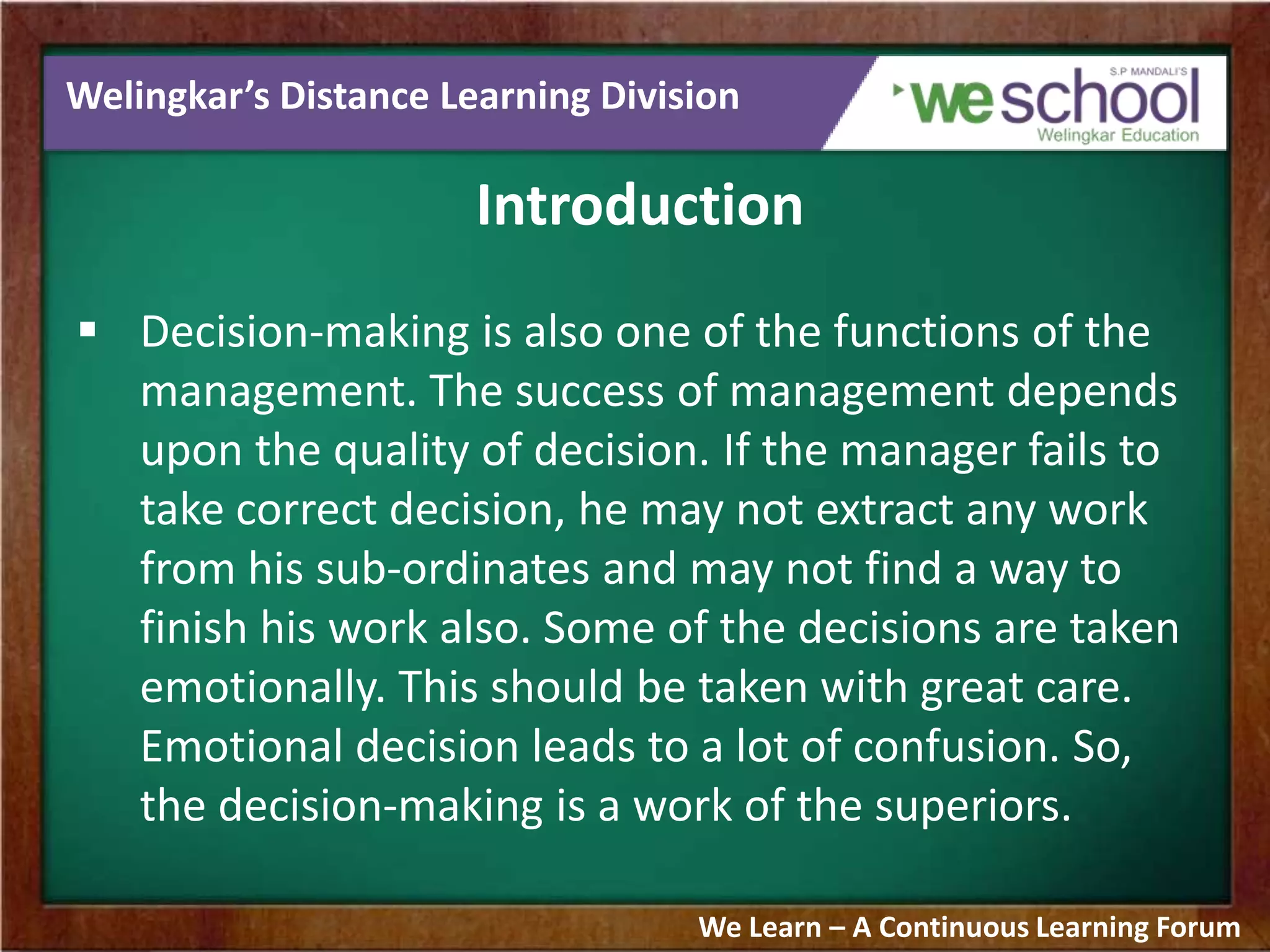 Decision Making - Management Principles | PPTX
