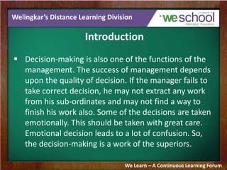 Decision Making - Management Principles | PPTX