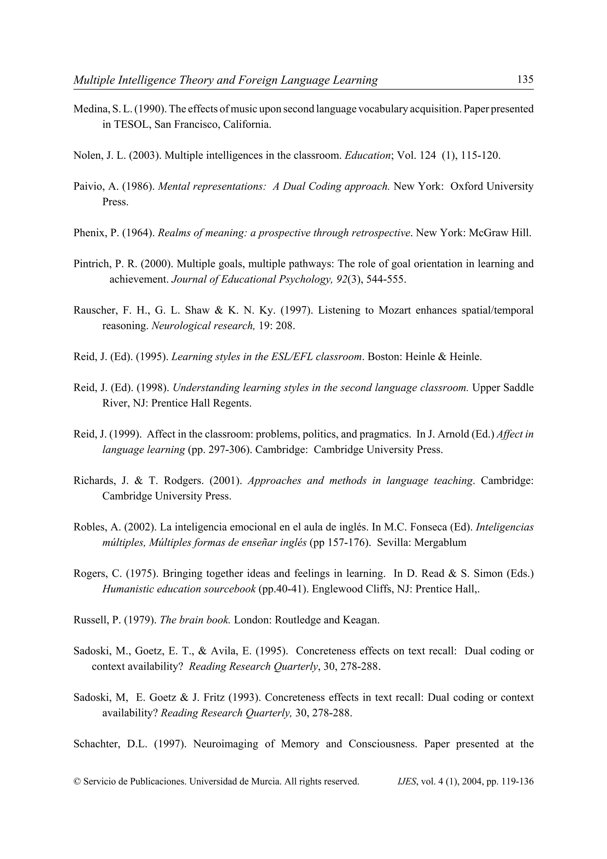 Multiple Intelligence Theory and Foreign Language Learning: A Brain-based Perspective | PDF
