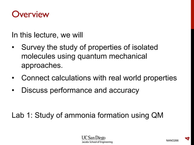 NANO266 - Lecture 6 - Molecule Properties from Quantum Mechanical Modeling | PDF