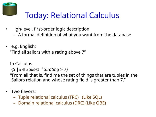 Relational Calculus Data Base Managment Systems | PPT