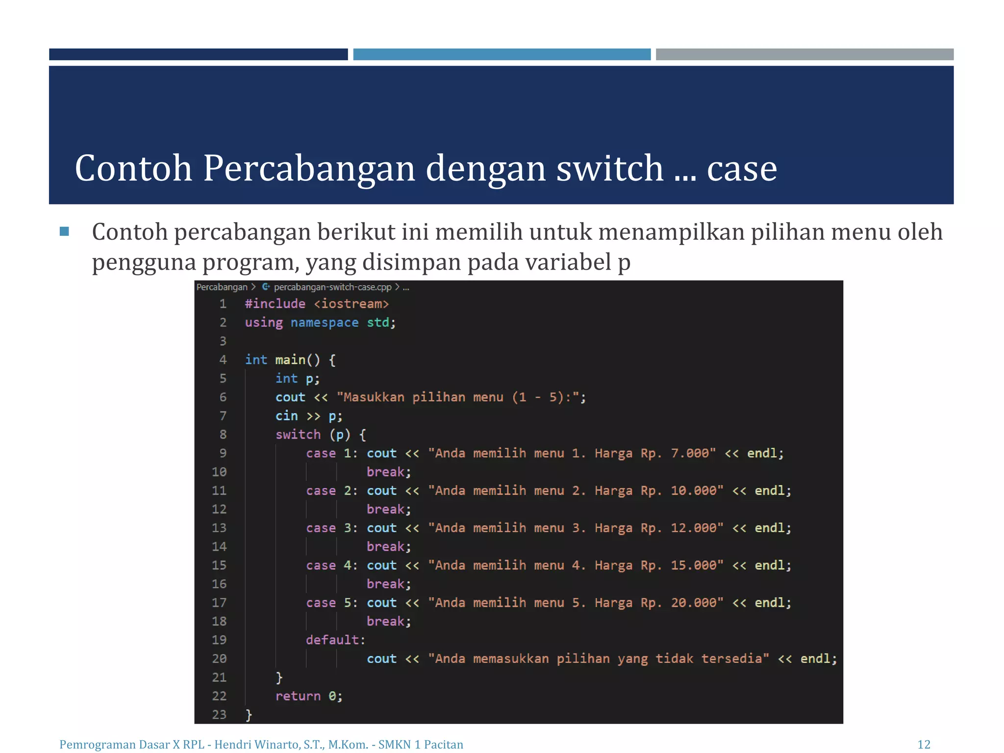Materi Pemrograman Dasar - Struktur Kontrol Percabangan | PDF