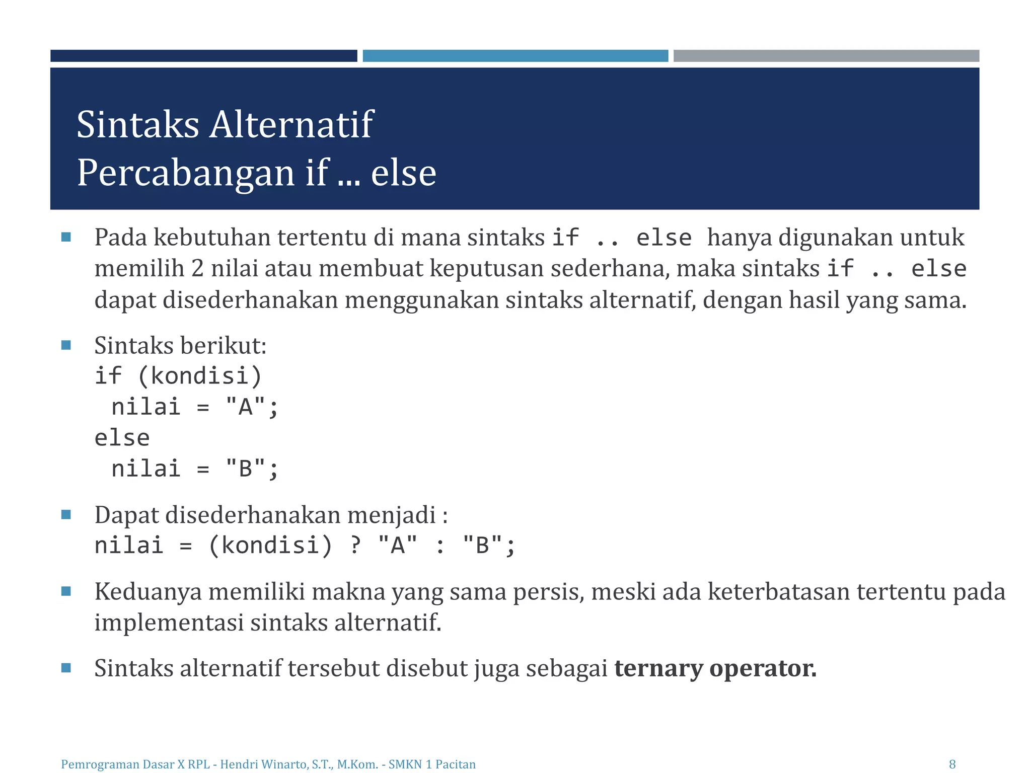 Materi Pemrograman Dasar - Struktur Kontrol Percabangan | PDF