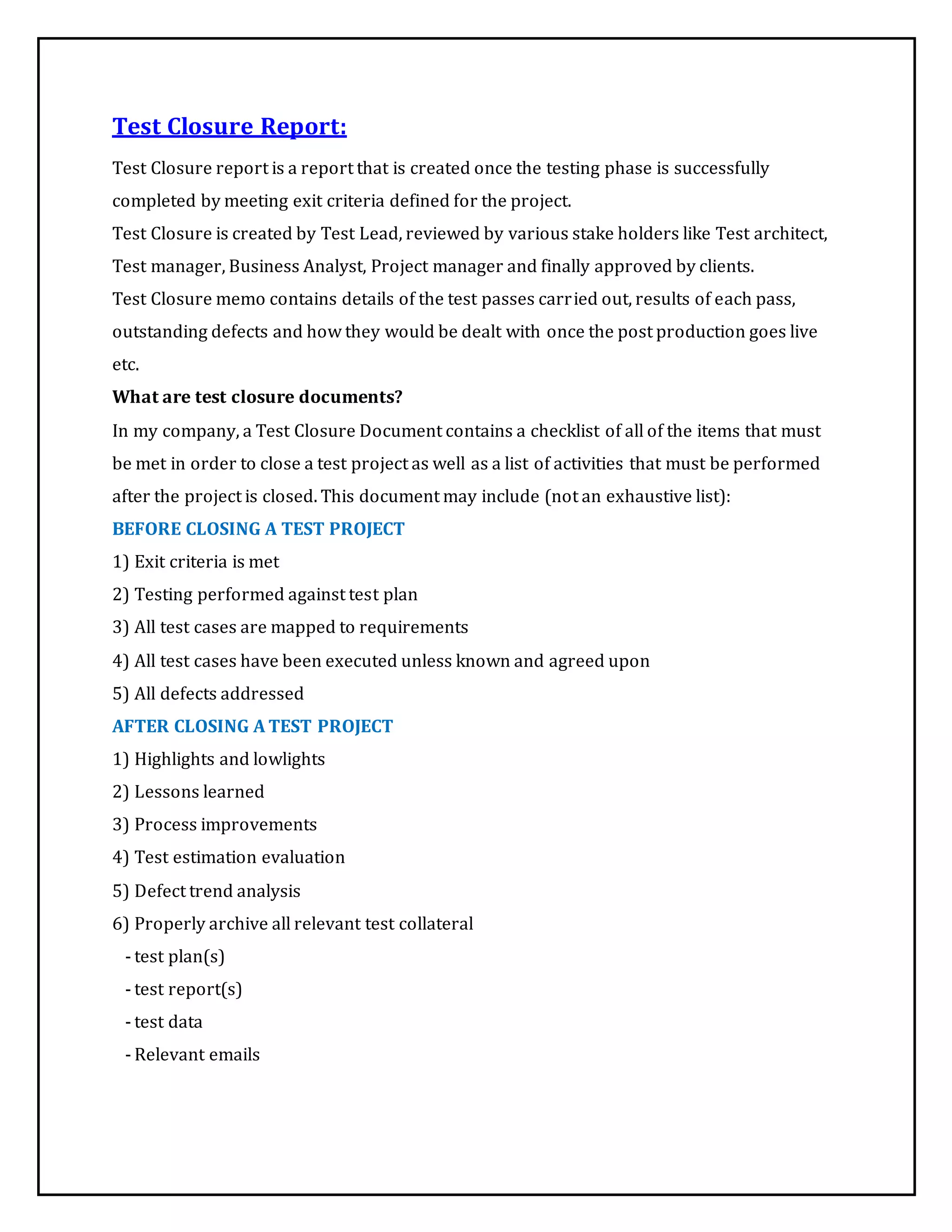 Test closurereport | DOCX