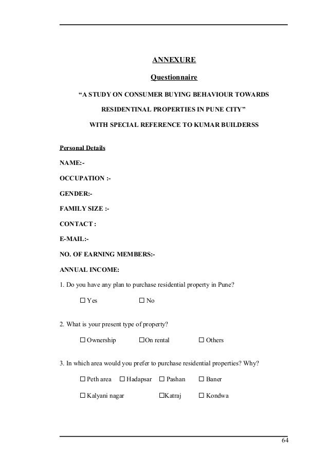 Questionnaire Format For Consumer Behaviour