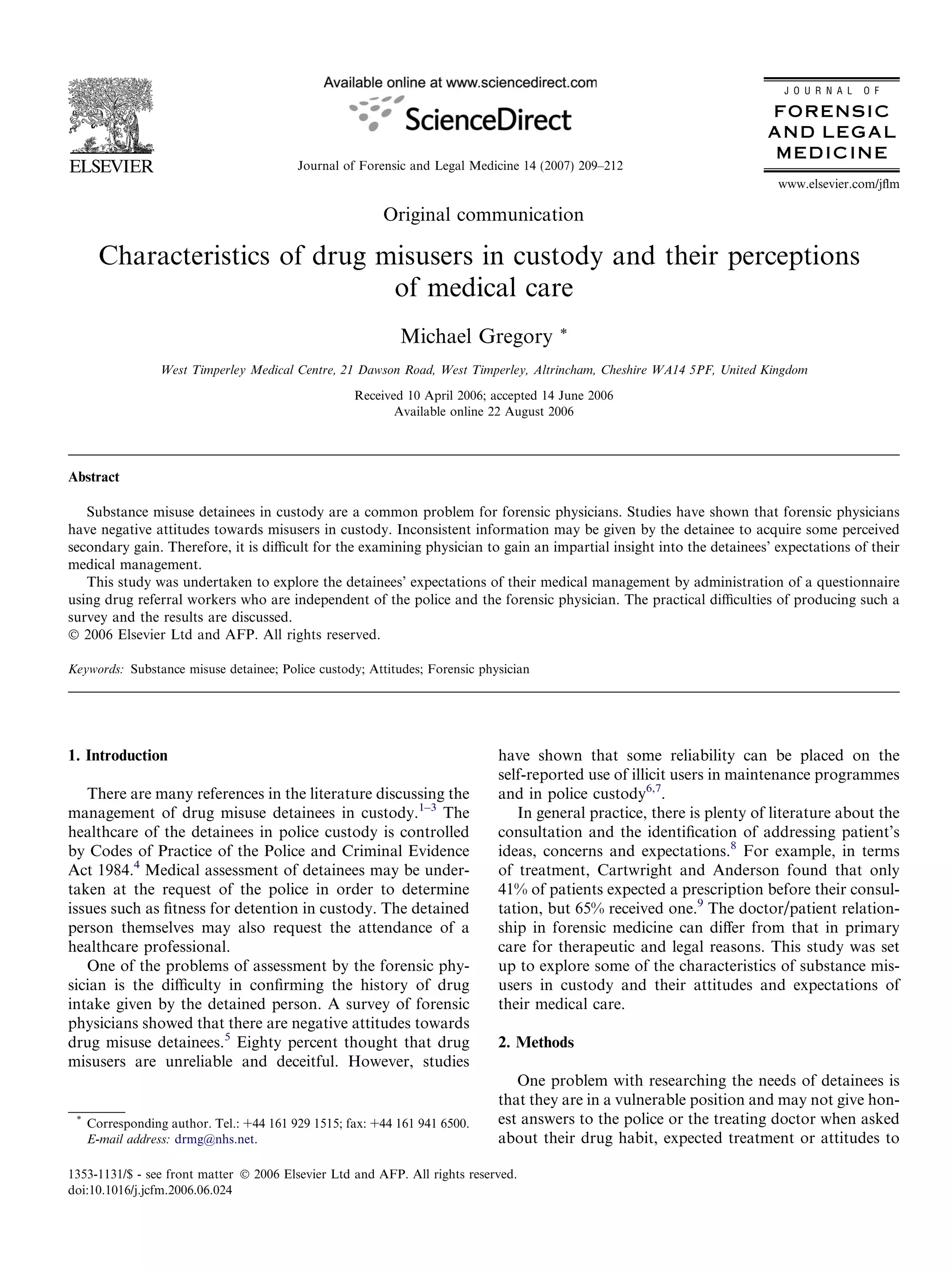 Characteristics of drug misusers and their perceptions of medical care ...