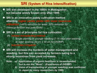 0602 Water Saving for Paddy Cultivation by SRI: Experience of Decentralized irrigation System ...