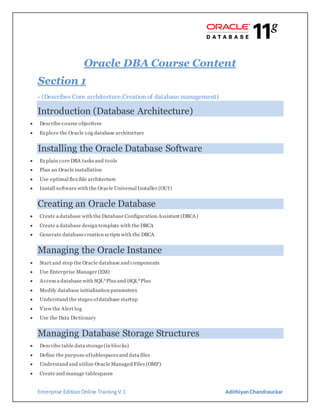 Oracle Database Administration 11g Course Content | DOCX