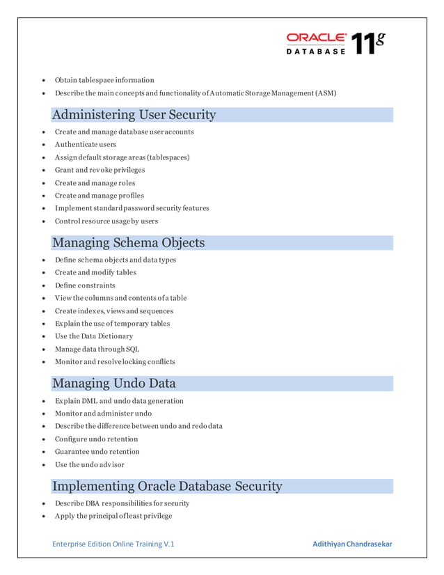 Oracle Database Administration 11g Course Content Docx