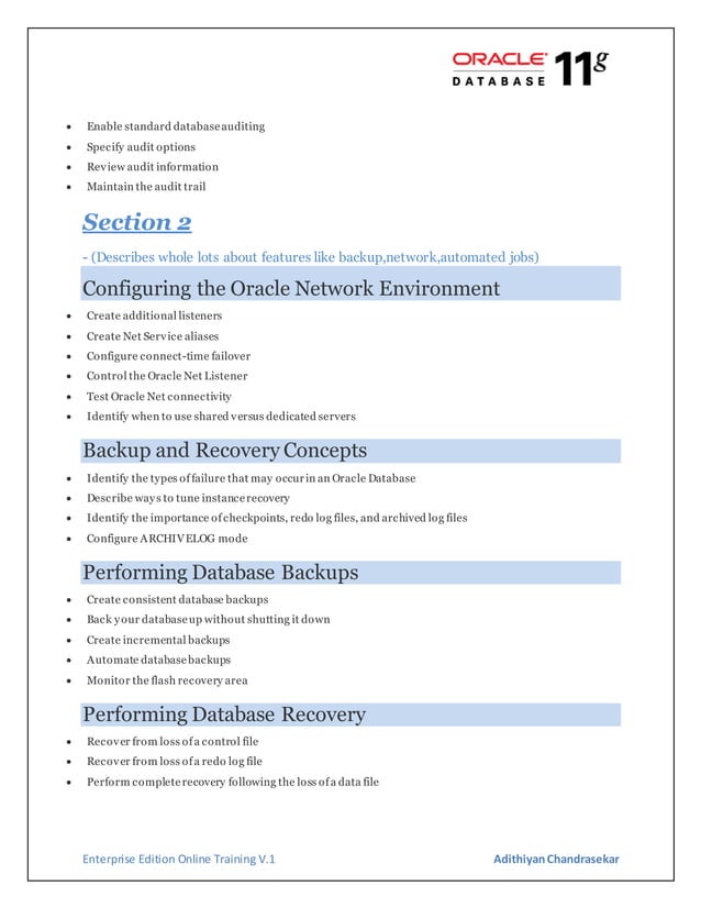 Oracle Database Administration 11g Course Content | DOCX