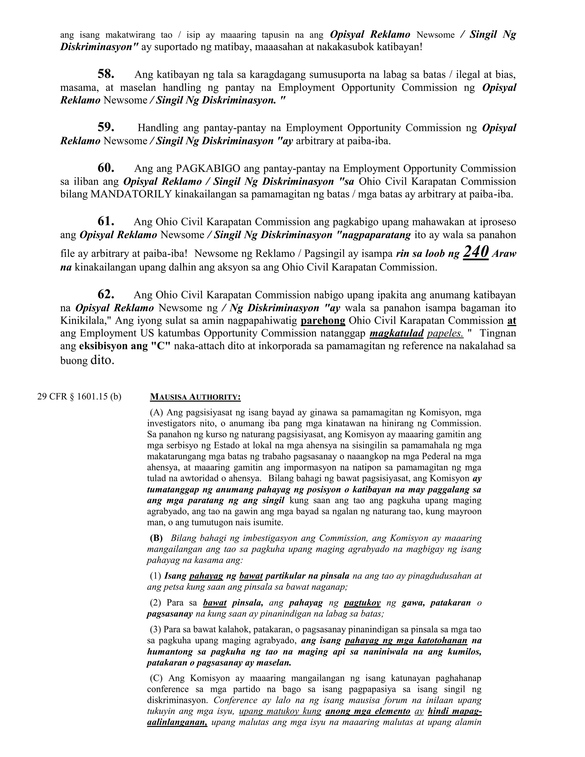060812 EEOC Response (FILIPINO) | PDF