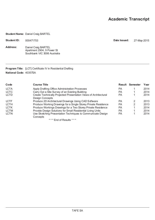 150521 - Academic Transcript - Certificate IV in Residential Drafting