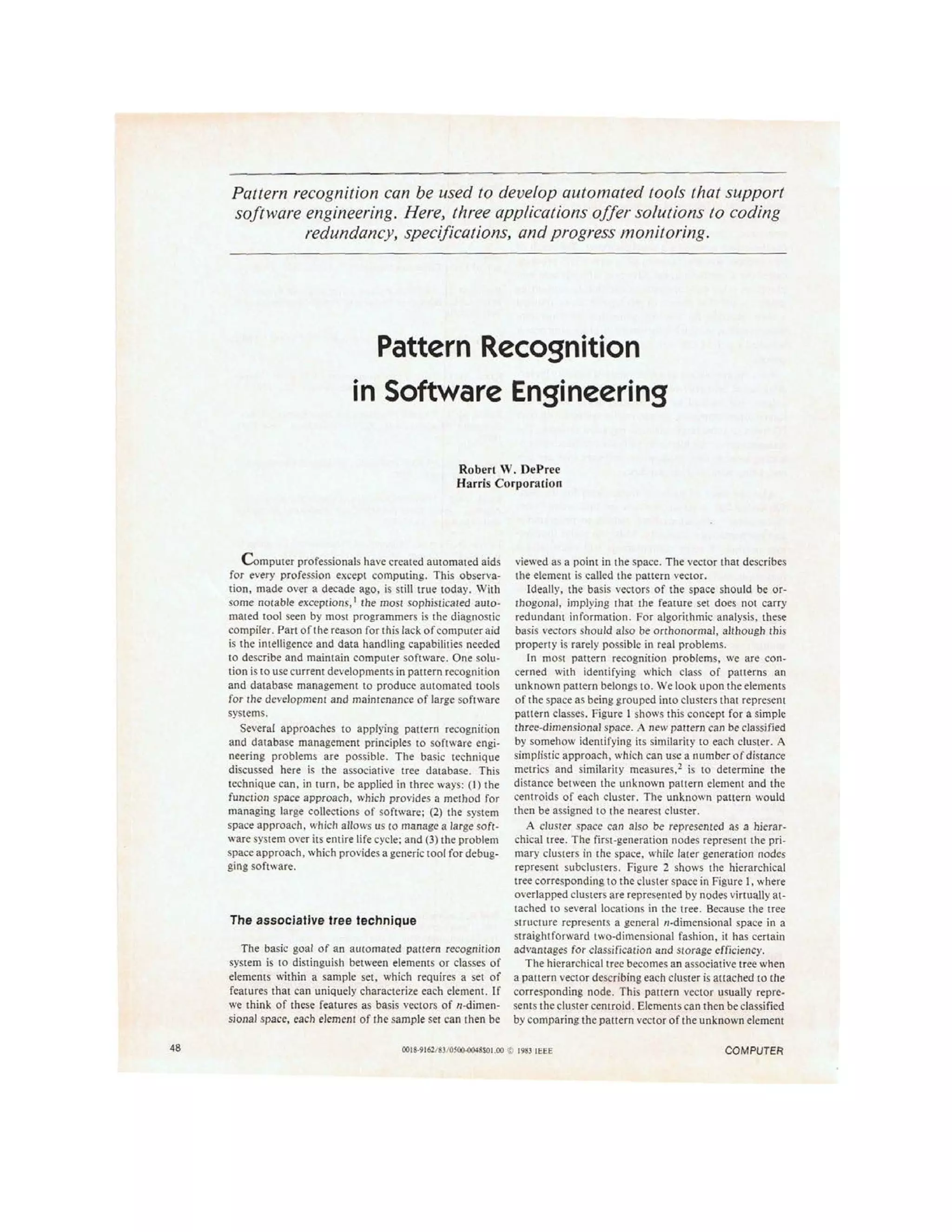 Pattern Recognition in Software Engineering | PDF