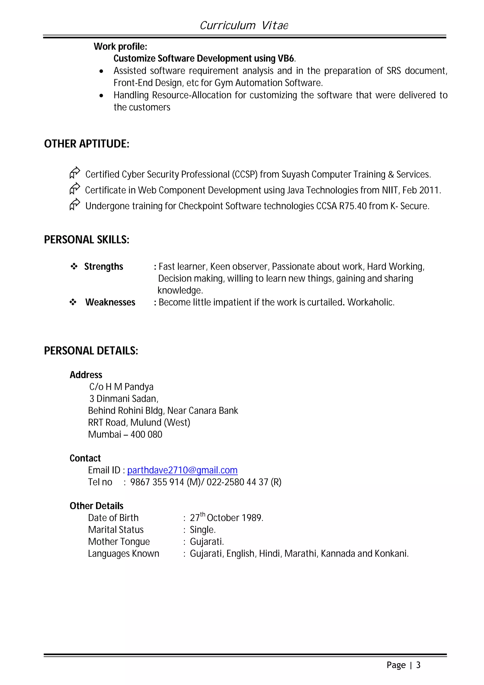 Parth Dave CV | PDF