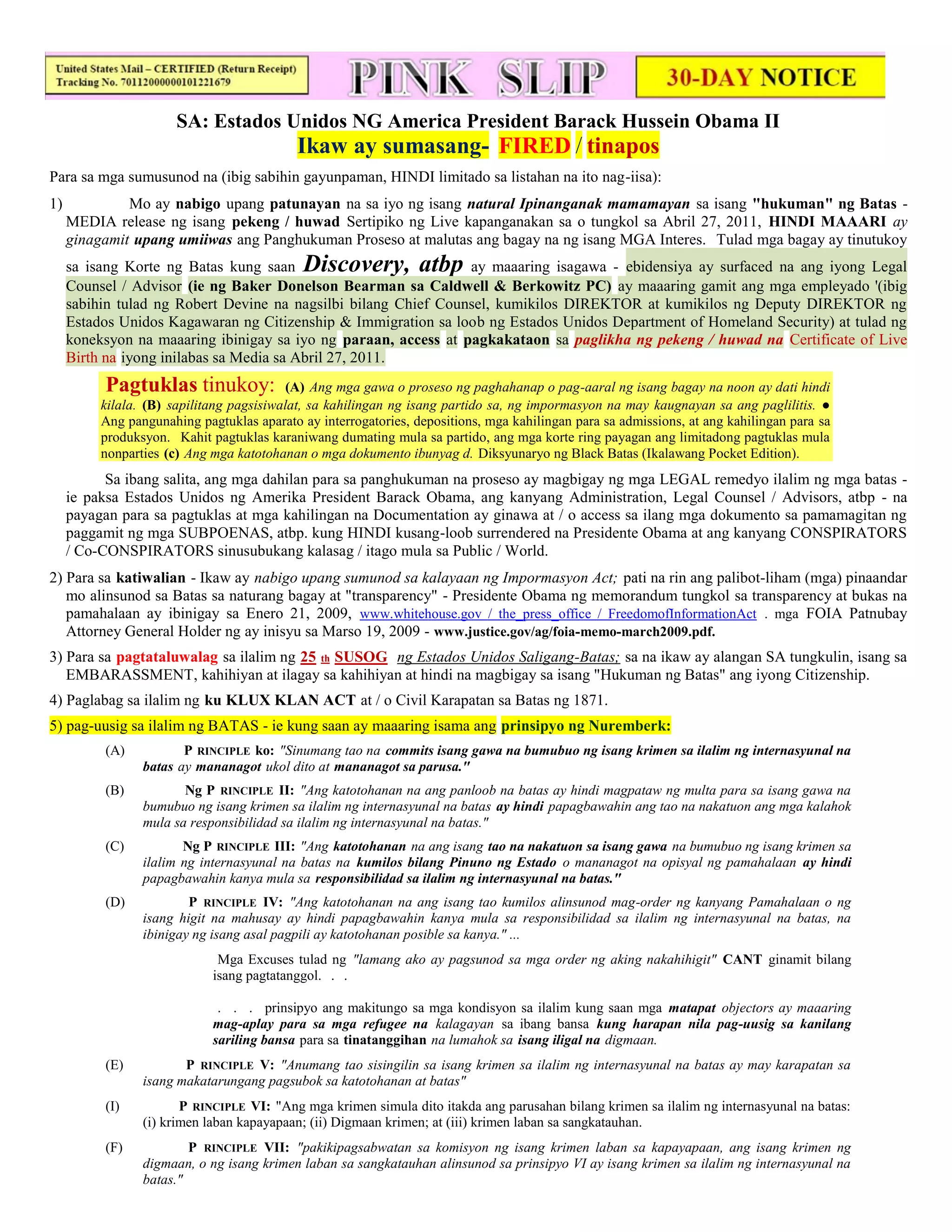 061012 Pink Slip (FILIPINO) | PDF