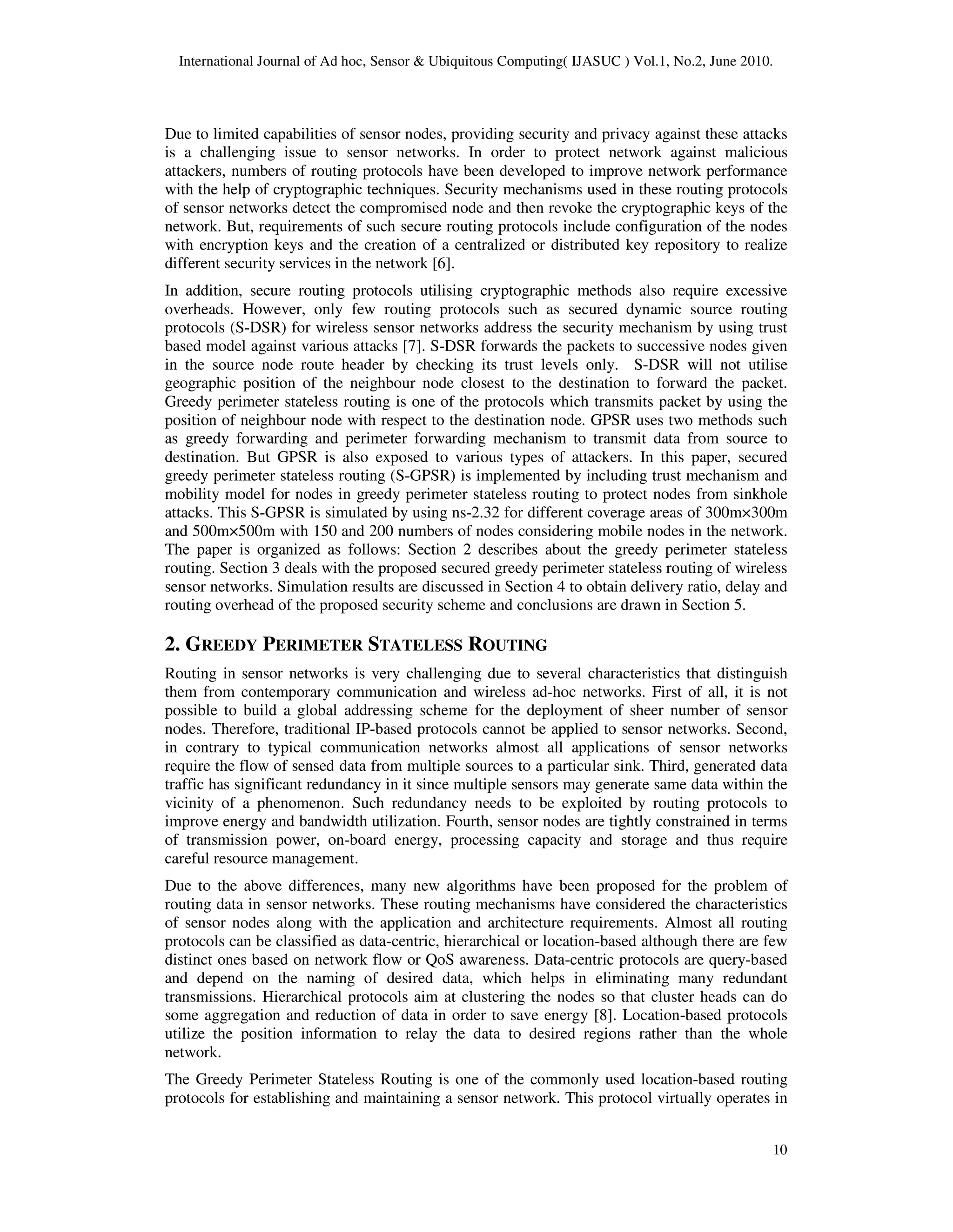 Secured Greedy Perimeter Stateless Routing For Wireless Sensor Networks Pdf