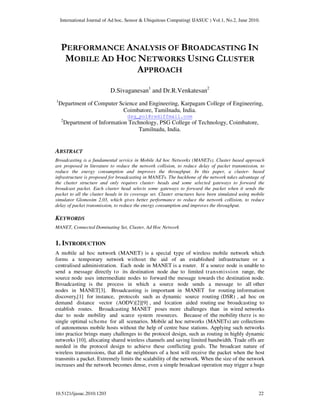 PERFORMANCE ANALYSIS OF BROADCASTING IN MOBILE AD HOC NETWORKS USING CLUSTER APPROACH | PDF ...