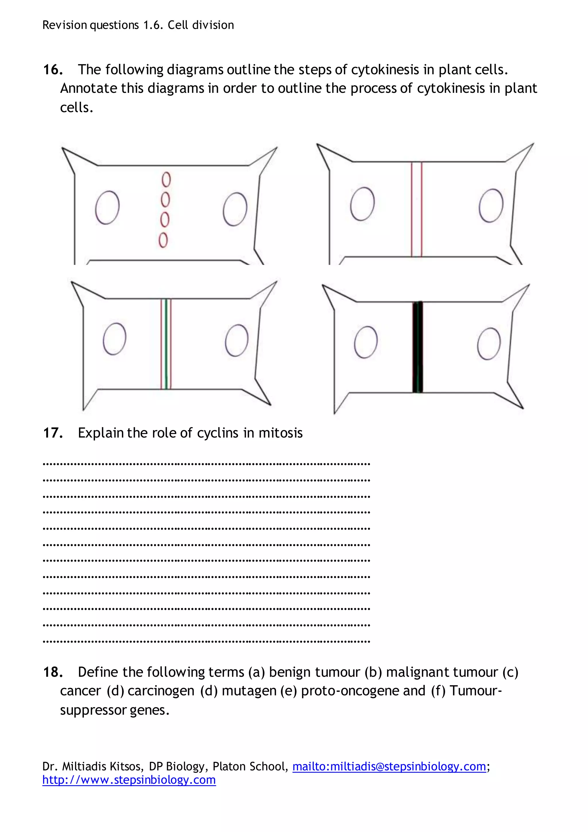 Revision questions on 1.6. Cell division of IB Biology | DOCX