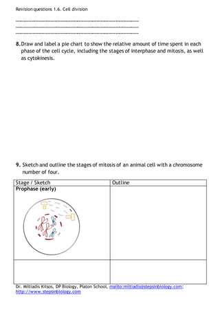 Revision questions on 1.6. Cell division of IB Biology | DOCX ...