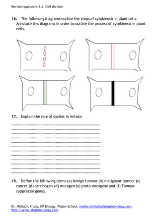Revision questions on 1.6. Cell division of IB Biology | DOCX ...