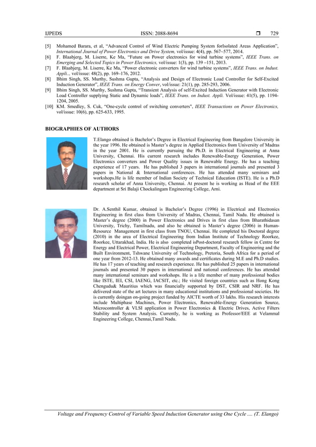 Voltage and Frequency Control of Variable Speed Induction Generator using One Cycle Control ...