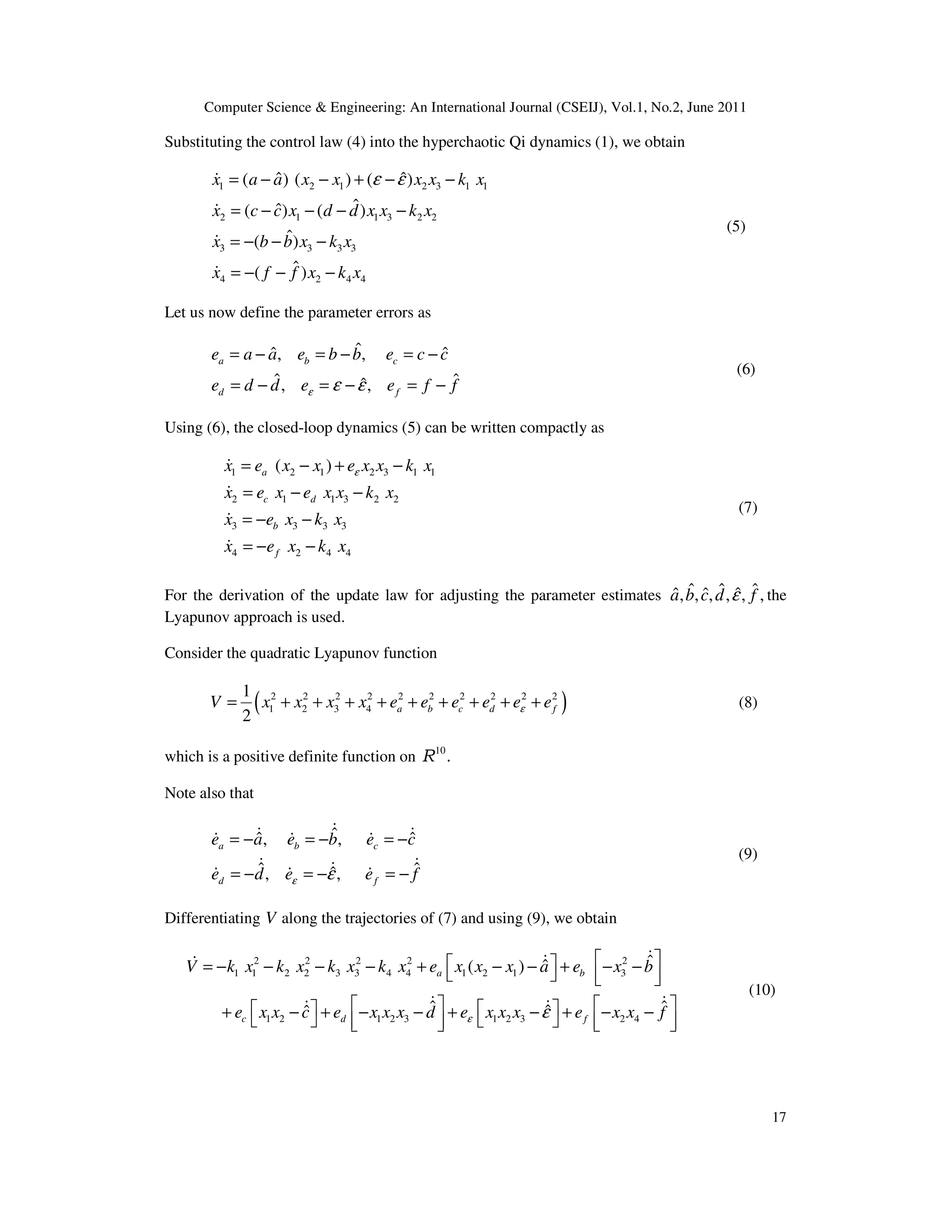 ADAPTIVE STABILIZATION AND SYNCHRONIZATION OF HYPERCHAOTIC QI SYSTEM | PDF