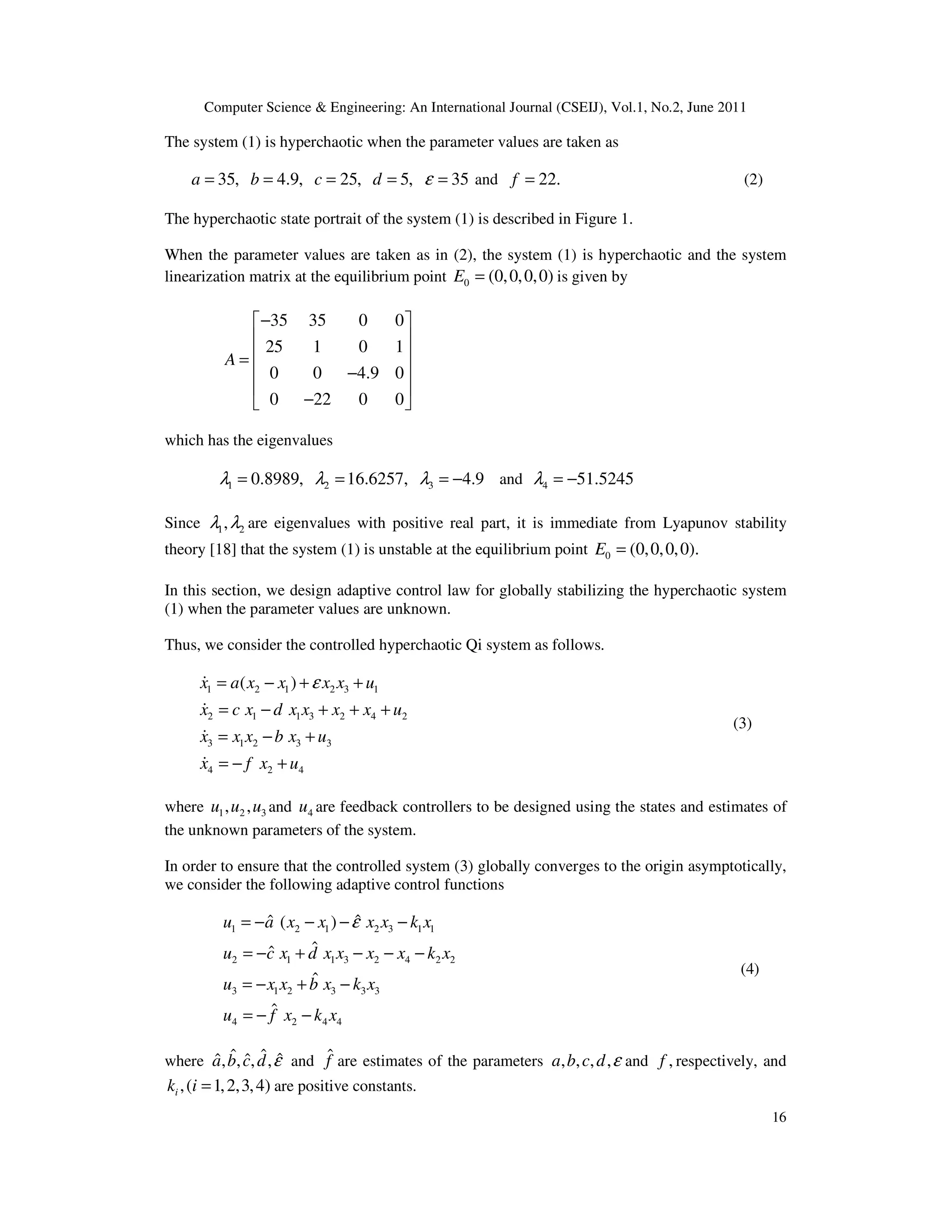 Adaptive Stabilization and Synchronization of Hyperchaotic QI System | PDF