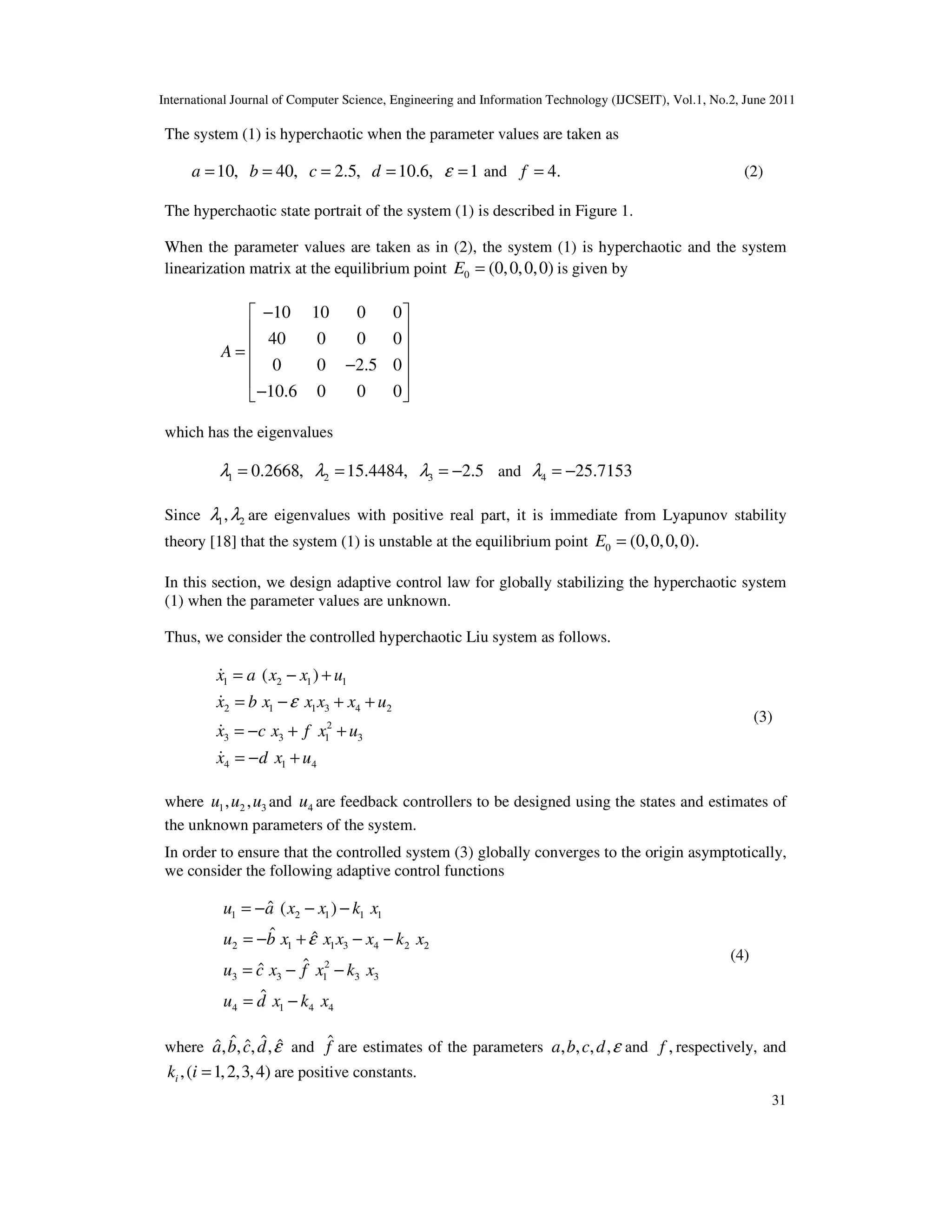 Adaptive Chaos Control And Synchronization Of Hyperchaotic Liu System Pdf