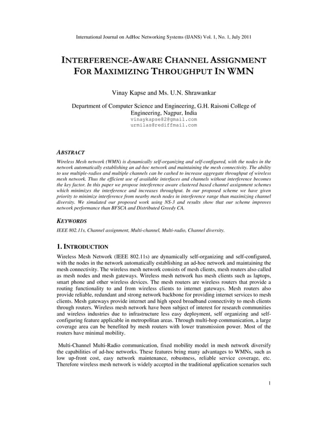 INTERFERENCE-AWARE CHANNEL ASSIGNMENT FOR MAXIMIZING THROUGHPUT IN WMN | PDF