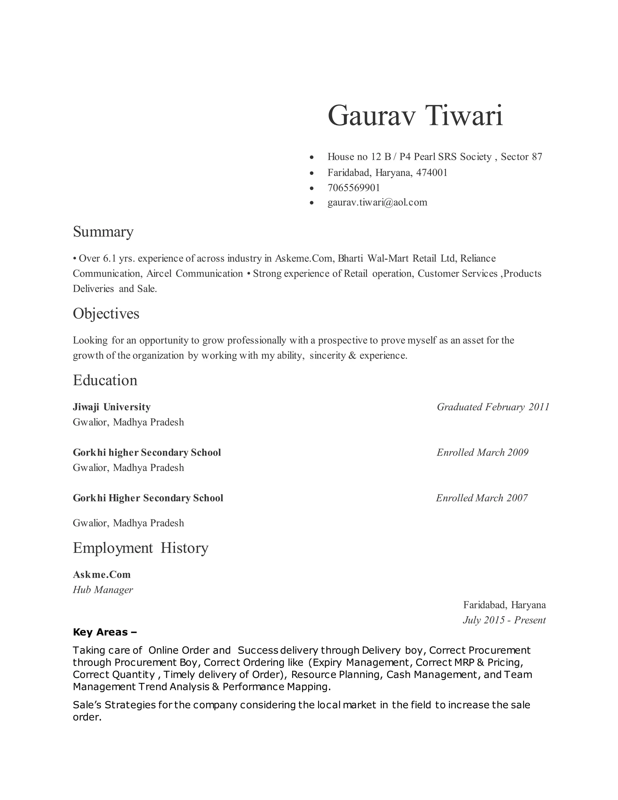 new resume @ Gaurav Tiwari | DOCX | Logistics | Business