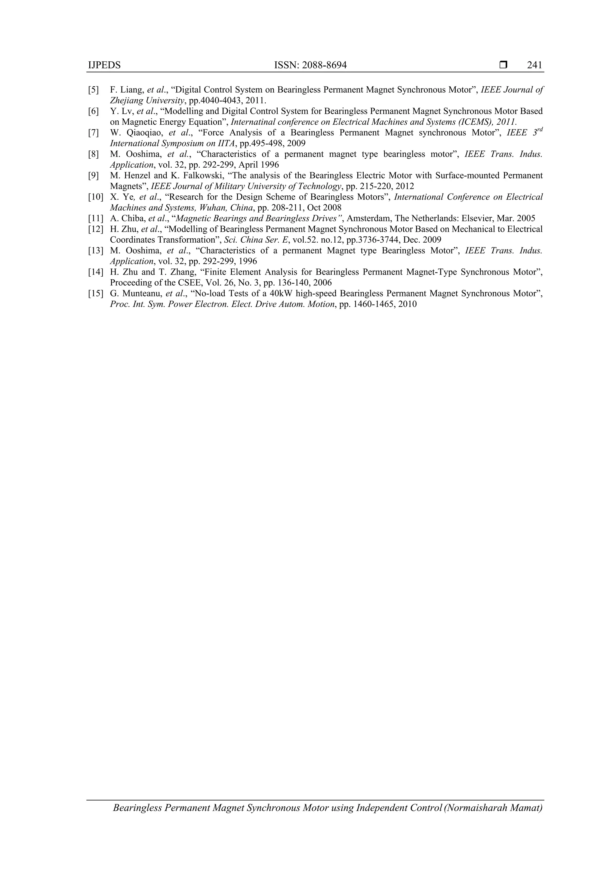 Bearingless Permanent Magnet Synchronous Motor using Independent Control | PDF