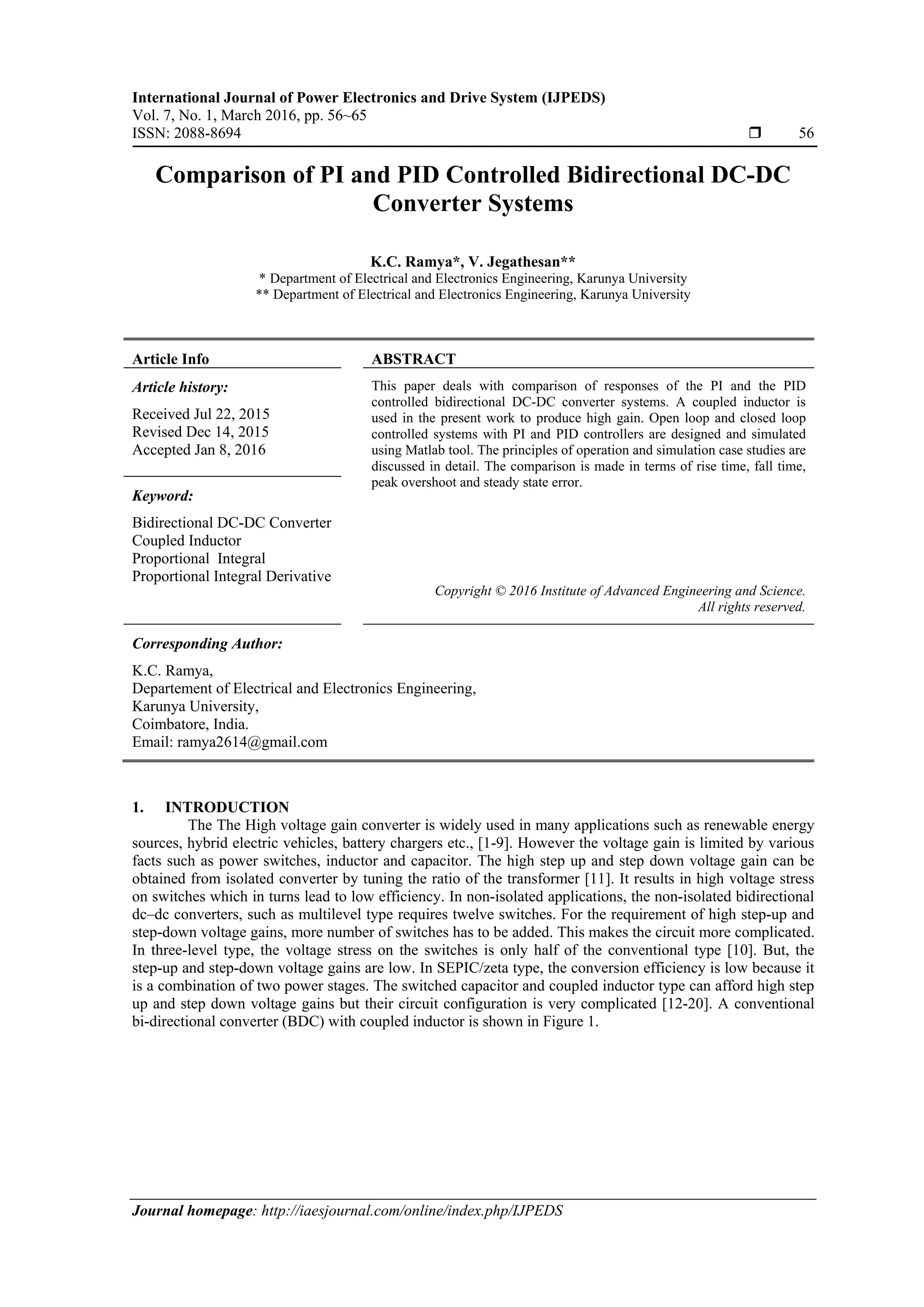 Comparison of PI and PID Controlled Bidirectional DC-DC Converter Systems | PDF