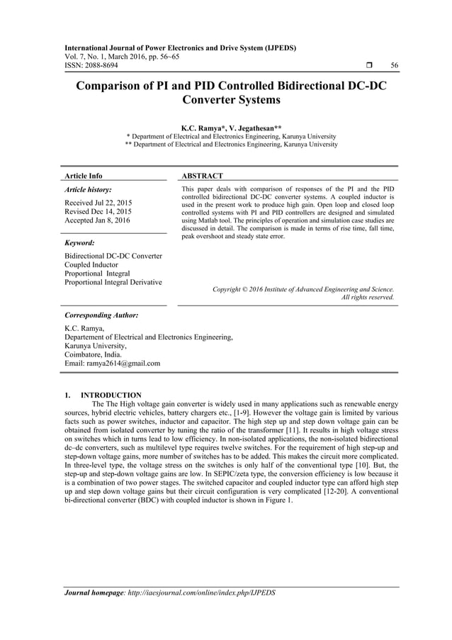 Comparison of PI and PID Controlled Bidirectional DC-DC Converter Systems | PDF