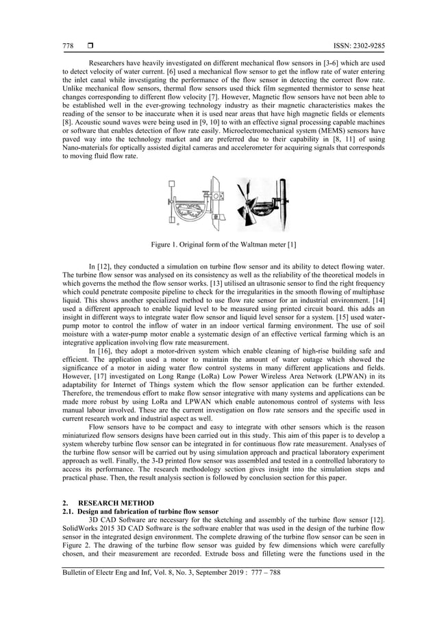 Design, simulation and practical experimentation of miniaturized turbine flow sensor for flow ...