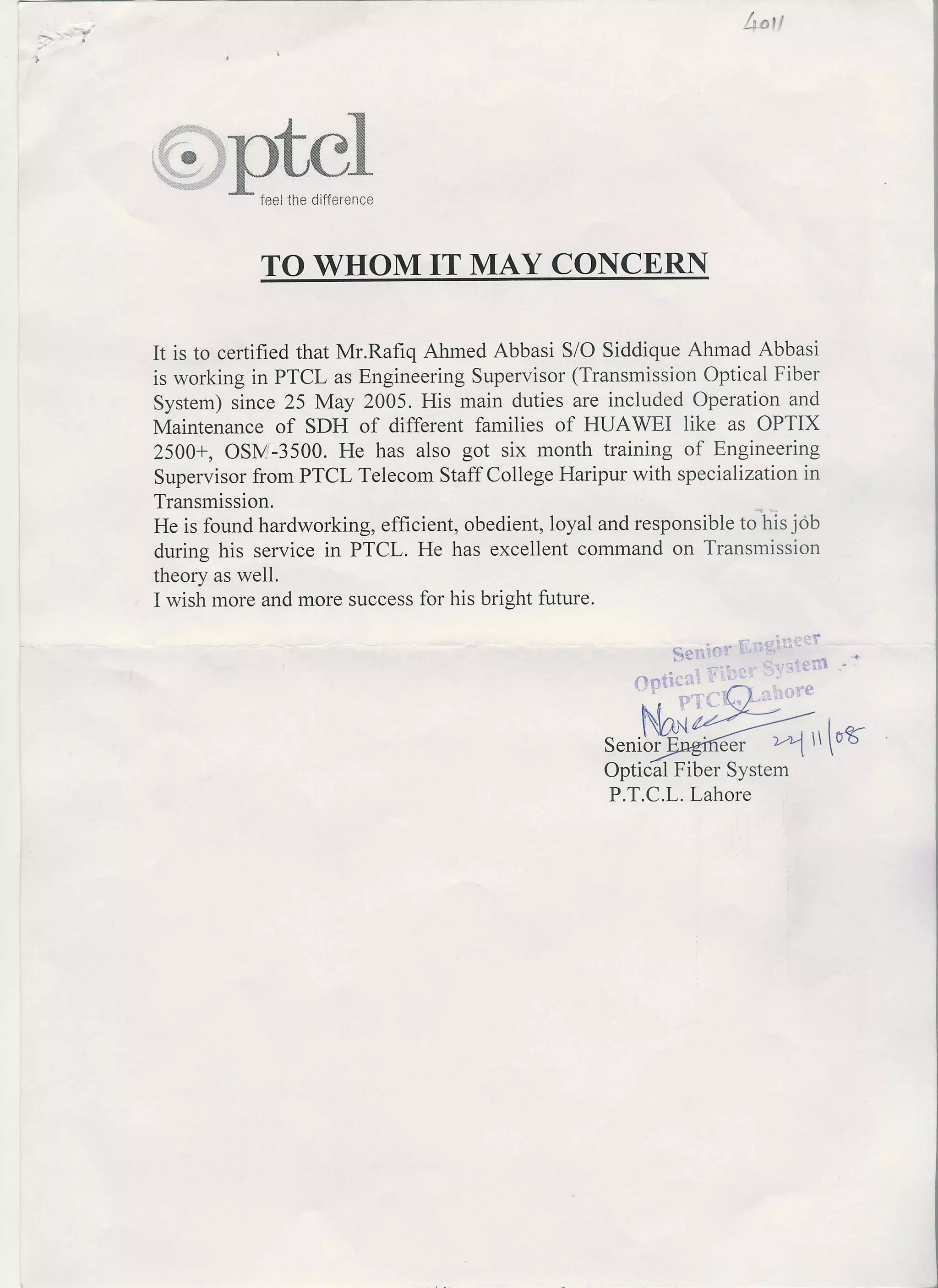 PTCL experience Letter | PDF