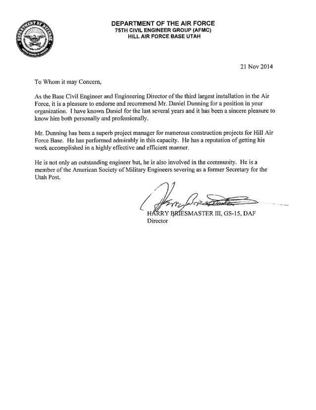 Dunning Air Force Reference Letter | PDF
