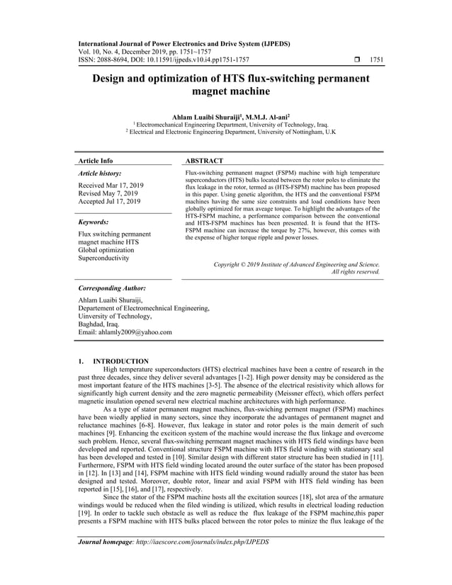 Design and optimization of HTS flux-switching permanent magnet machine | PDF