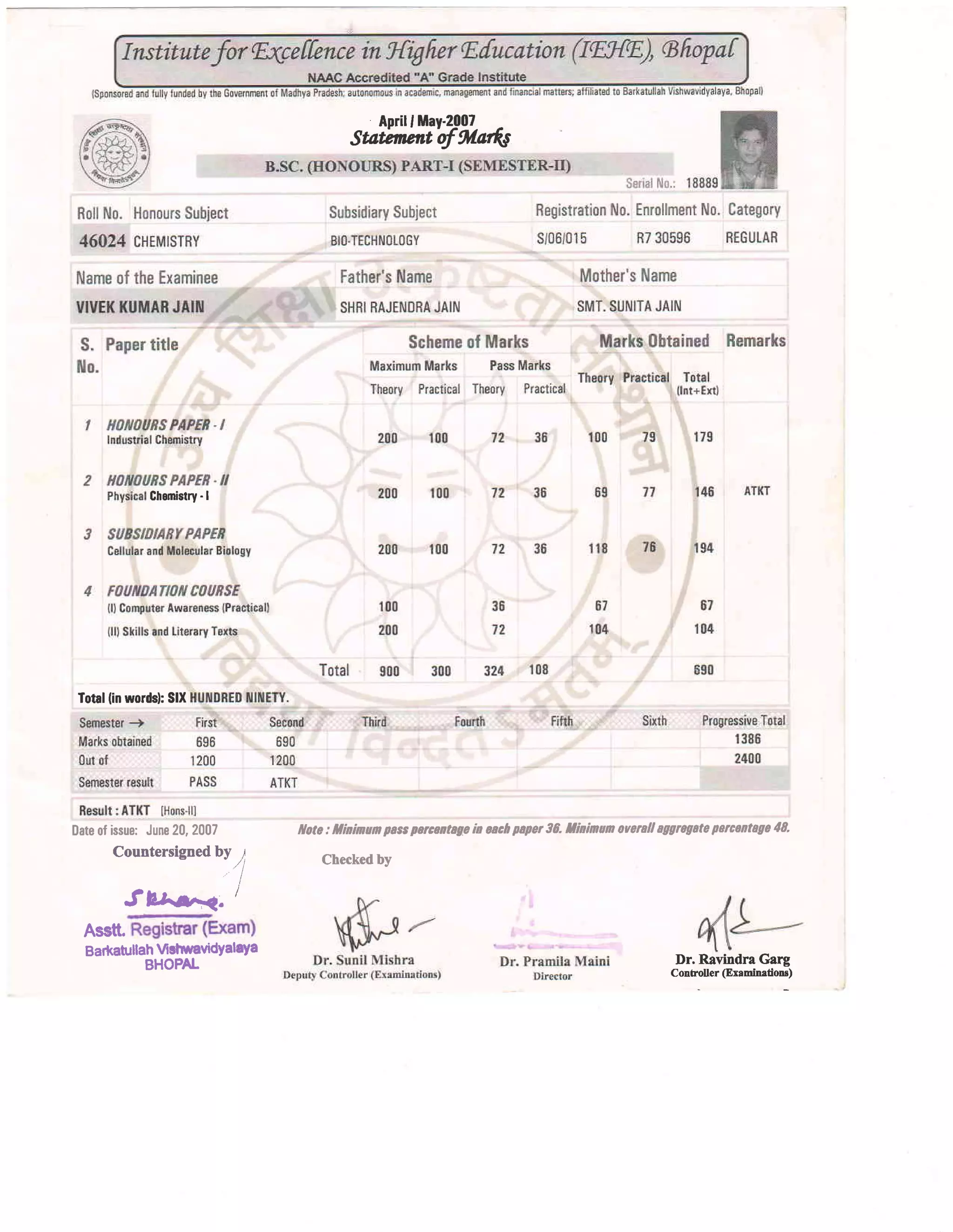 B.Sc _All Marksheet | PDF