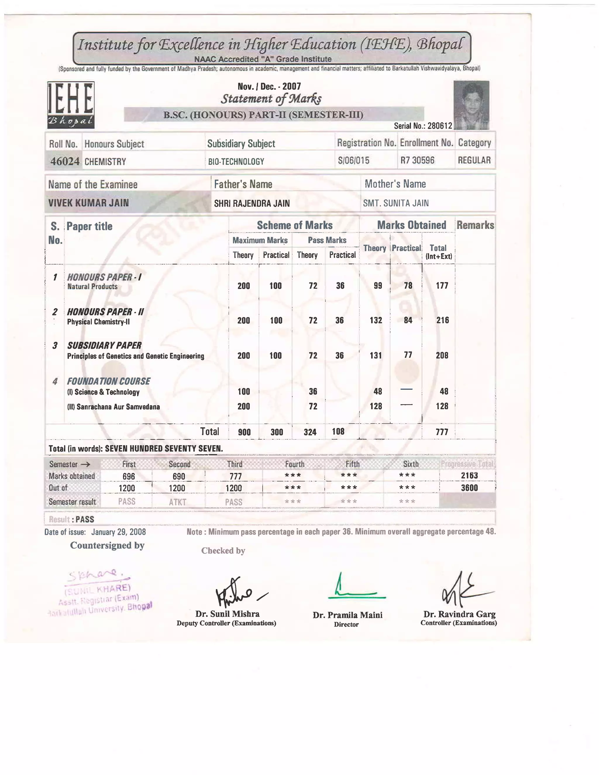 B.Sc _All Marksheet | PDF