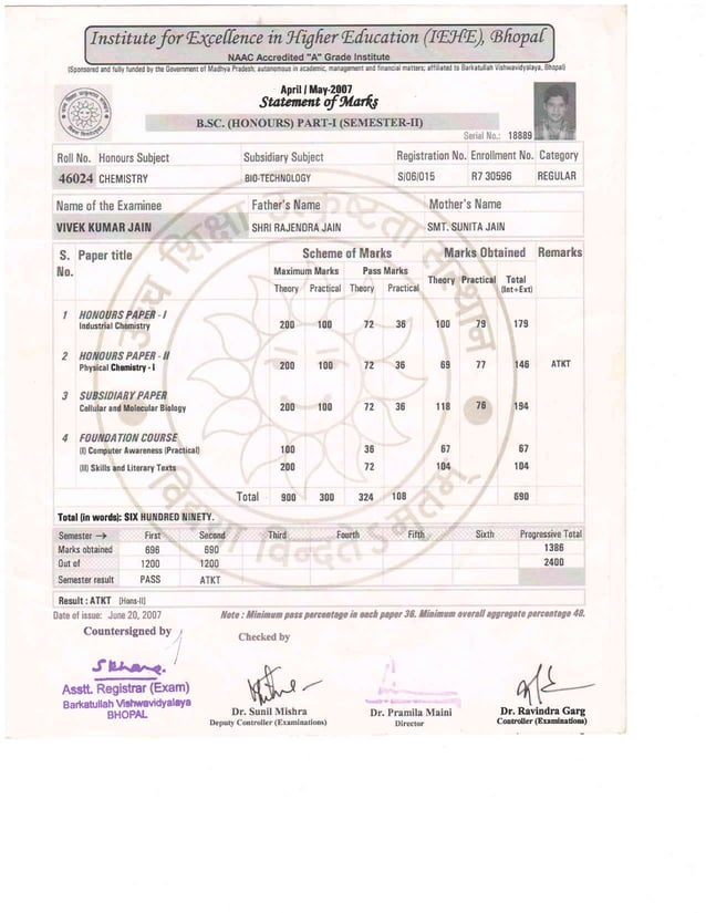 B.Sc _All Marksheet | PDF