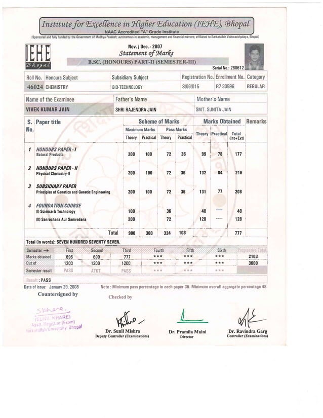 B.Sc _All Marksheet | PDF