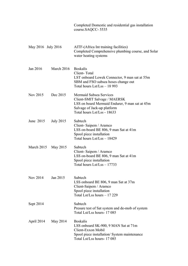 F KRUGER diving cv | DOC