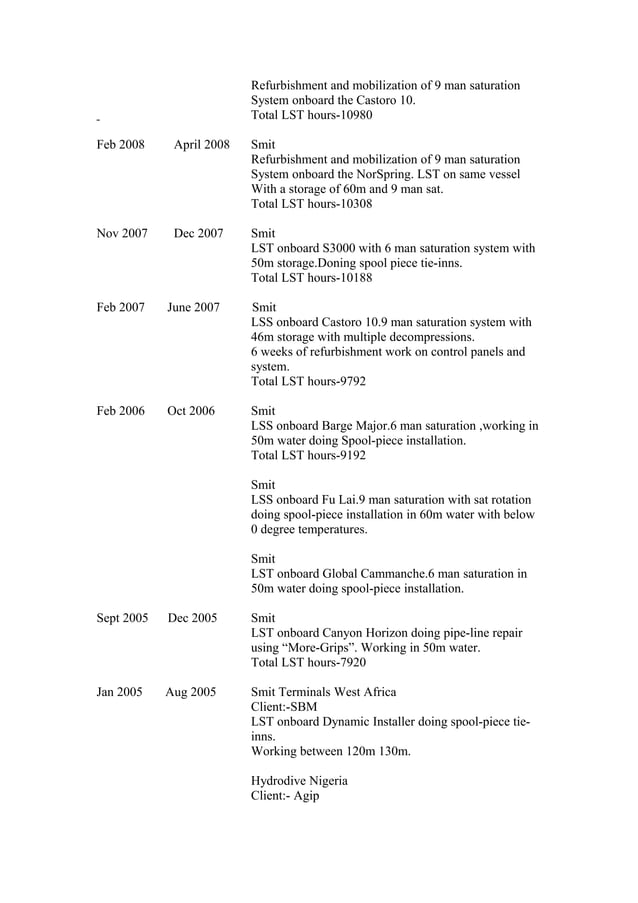 F KRUGER diving cv | DOC