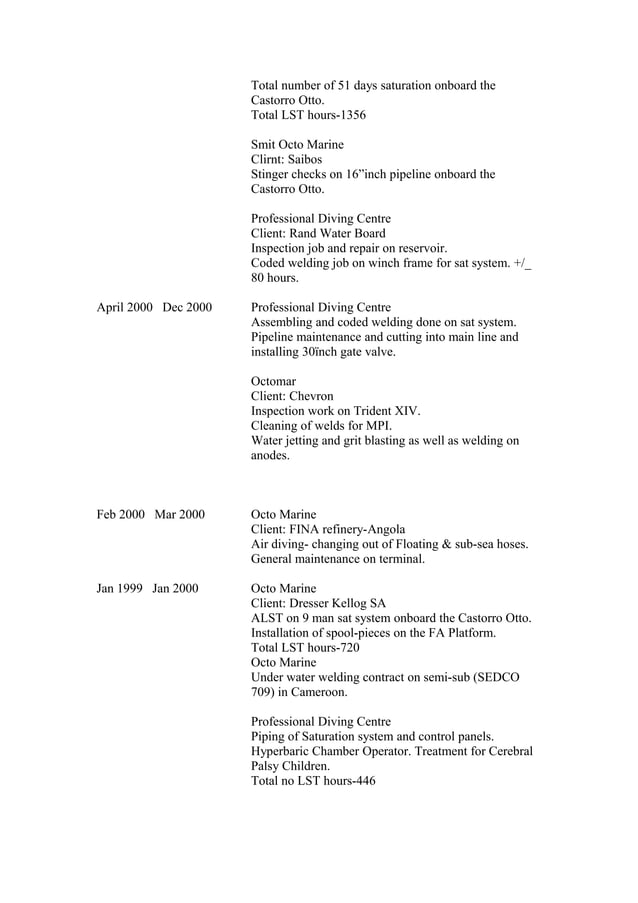 F KRUGER diving cv | DOC