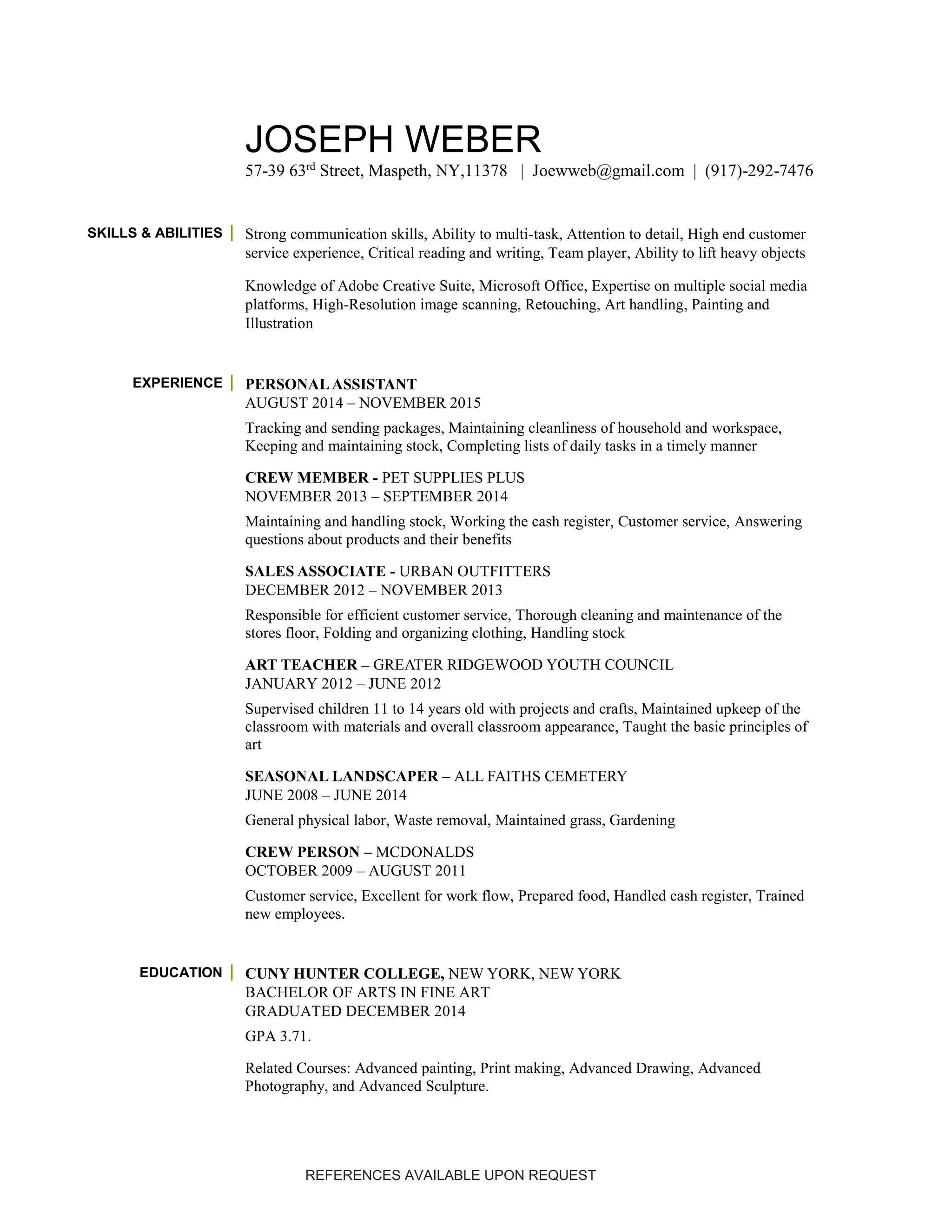 Joseph_Weber_Resume | PDF | Fine Art