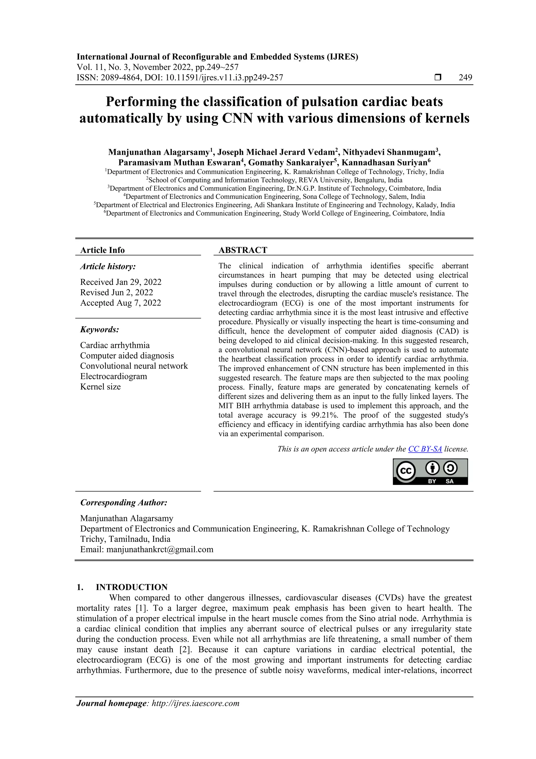 Performing the classification of pulsation cardiac beats automatically by using CNN with various ...