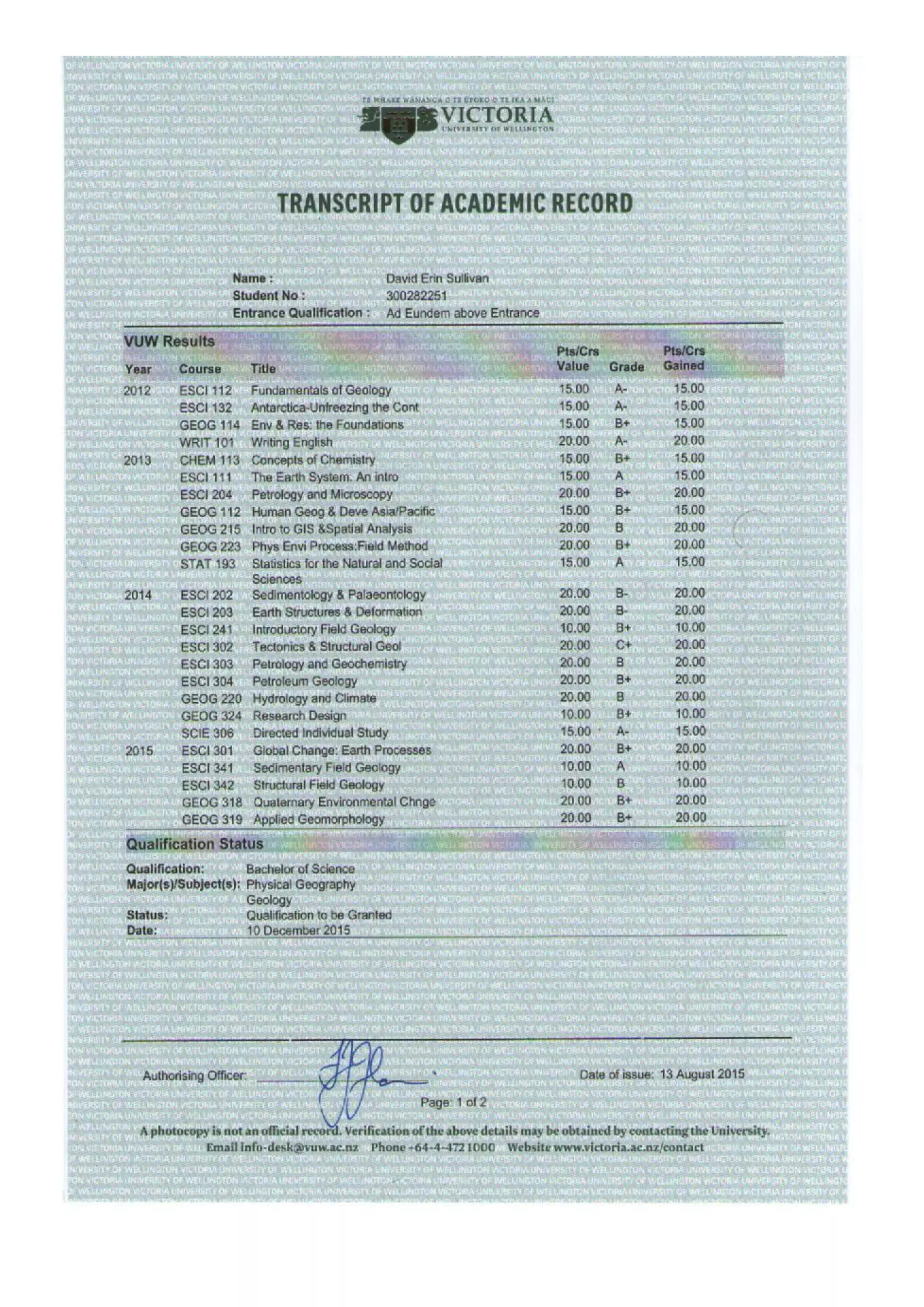 Academic Transcript | PDF