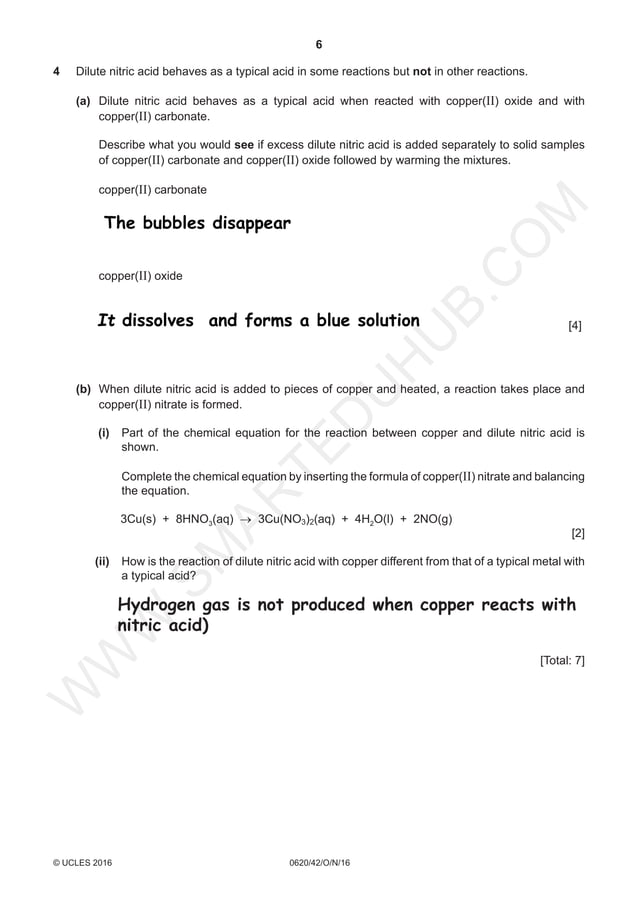 Solved 0620 w16 qp_42-IGCSE Chemistry solved past paper | PDF | Chemistry | Science