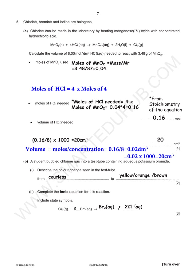 Solved 0620 w16 qp_42-IGCSE Chemistry solved past paper | PDF ...